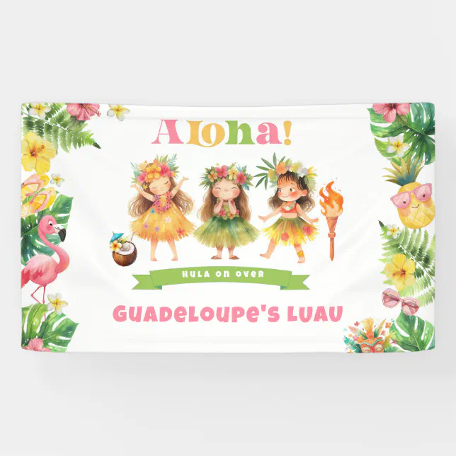 Aloha Tropical girl Luau Birthday party Banner | Zazzle