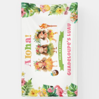 Aloha Tropical girl Luau Birthday party Banner | Zazzle