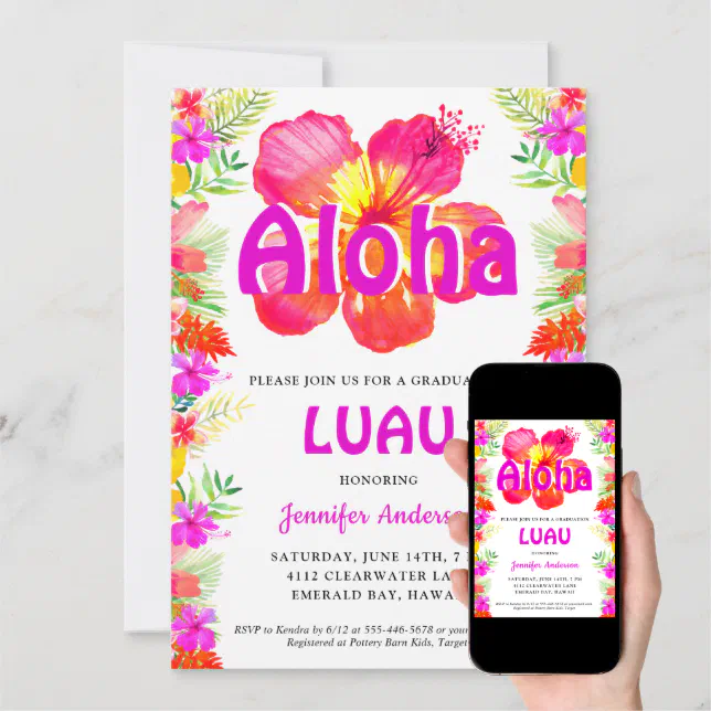 Aloha Tropical Graduation Luau Invitation | Zazzle
