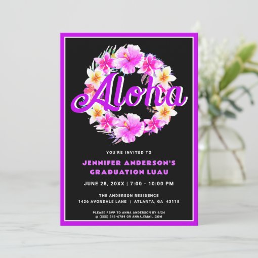 Aloha Tropical Graduation Luau Party Invitation | Zazzle