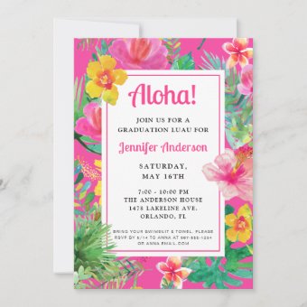Aloha Tropical Graduation Luau Party Invitation | Zazzle