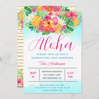 Aloha Tropical Graduation Luau Party Invitation | Zazzle