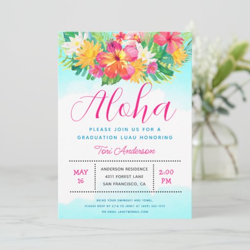 Aloha Tropical Graduation Luau Party Invitation | Zazzle