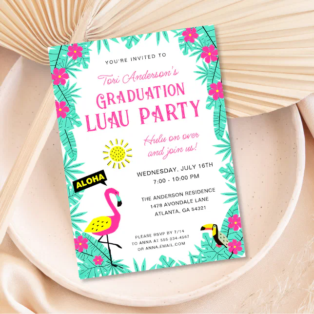 Aloha Tropical Hawaiian Graduation Luau Party Invitation | Zazzle
