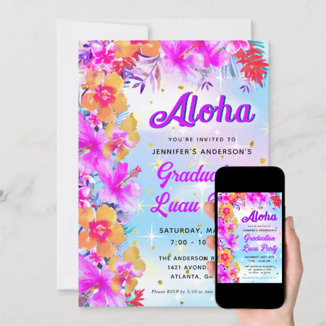 Aloha Tropical Hawaiian Luau Graduation Party Invitation | Zazzle Aloha Tropical Hawaiian Luau Graduation Party Invitation | Zazzle