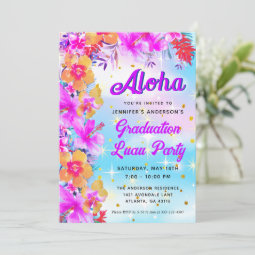 Aloha Tropical Hawaiian Luau Graduation Party Invitation | Zazzle