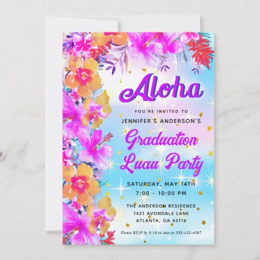 Aloha Tropical Hawaiian Luau Graduation Party Invitation | Zazzle