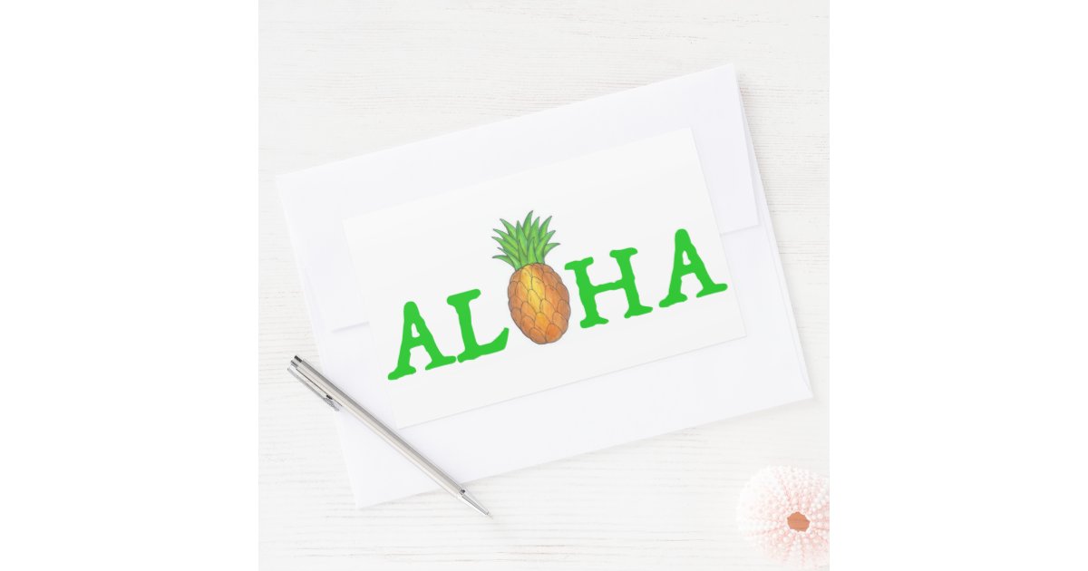 ALOHA Tropical Island Hawaiian Pineapple Hello Rectangular Sticker | Zazzle