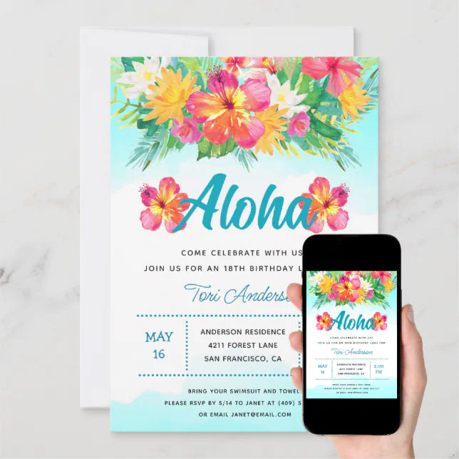 Aloha Tropical Luau Birthday Party Invitation | Zazzle