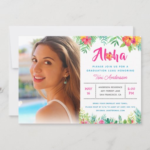Aloha Tropical Luau Graduation Party Photo Invitation | Zazzle