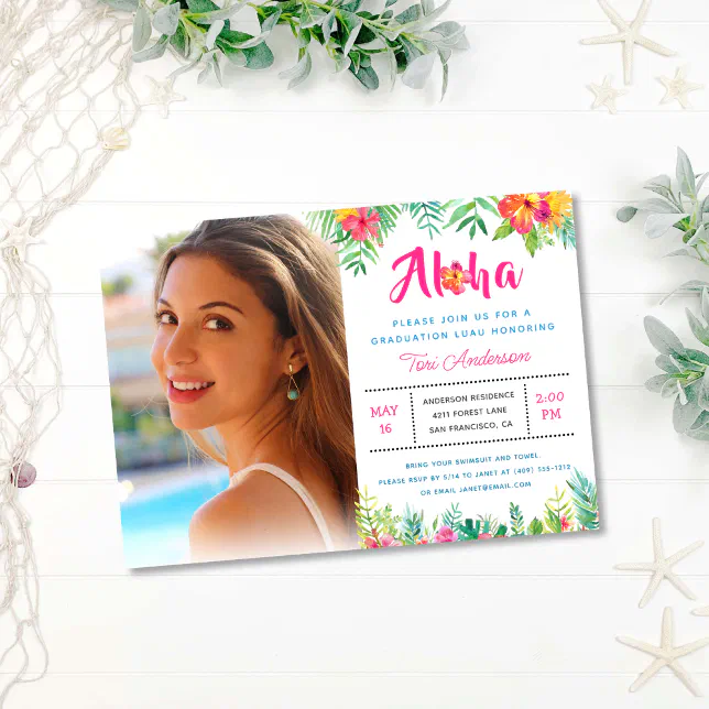 Aloha Tropical Luau Graduation Party Photo Invitation | Zazzle