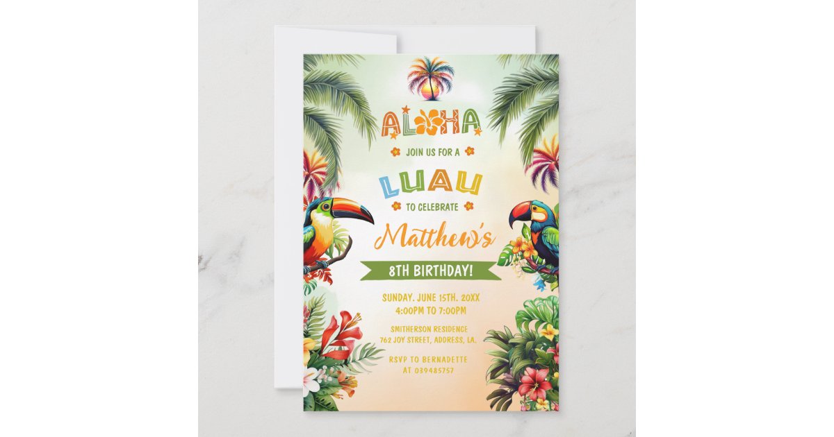 Aloha Tropical Luau Hawaiian Boy Birthday Party Invitation | Zazzle