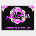 Aloha Tropical Luau Neon Purple Birthday Party Sign | Zazzle