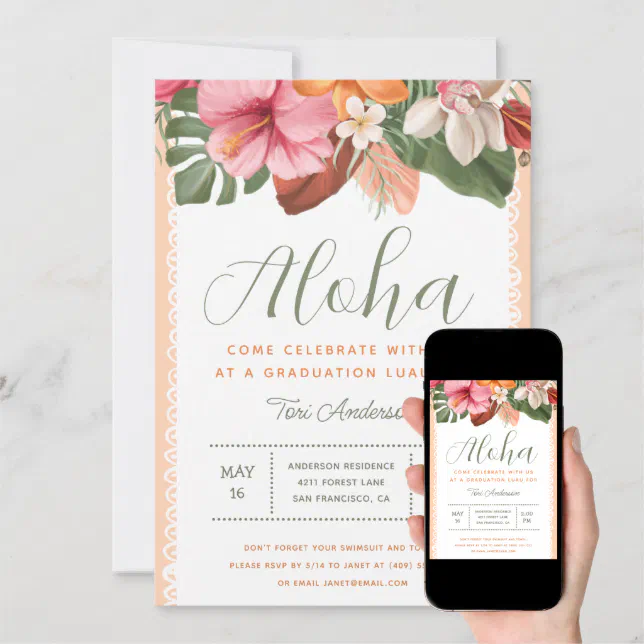 Aloha Tropical Luau Stylish Graduation Party Invitation | Zazzle