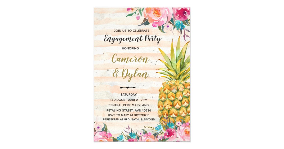 aloha tropical pineapple engagement invitation | Zazzle.com
