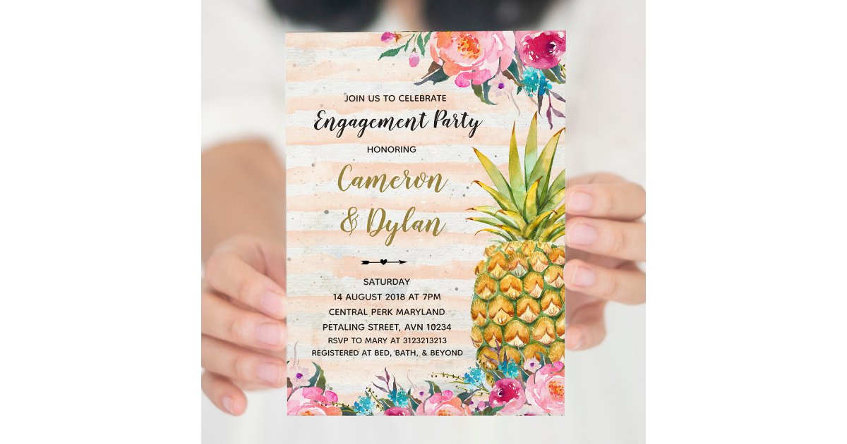 aloha tropical pineapple engagement invitation | Zazzle