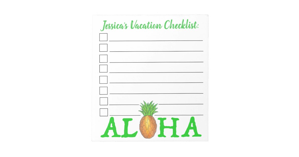 ALOHA Tropical Pineapple Vacation Checklist Notepad | Zazzle