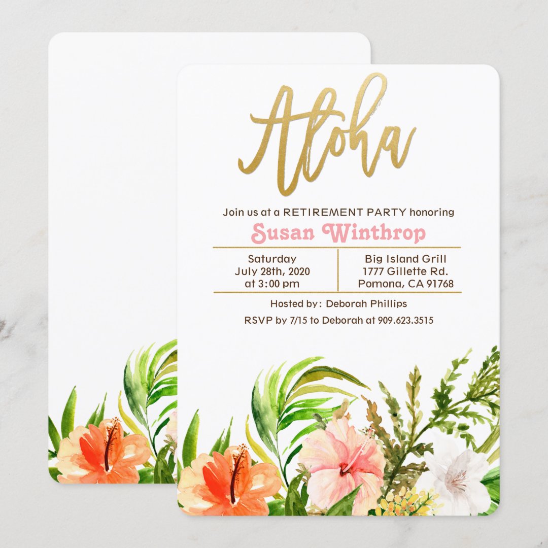 Aloha Tropical Retirement Party Invitation | Zazzle