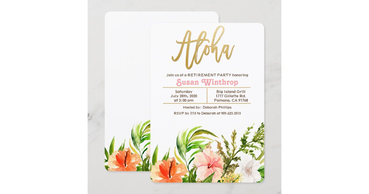 Aloha Tropical Retirement Party Invitation | Zazzle