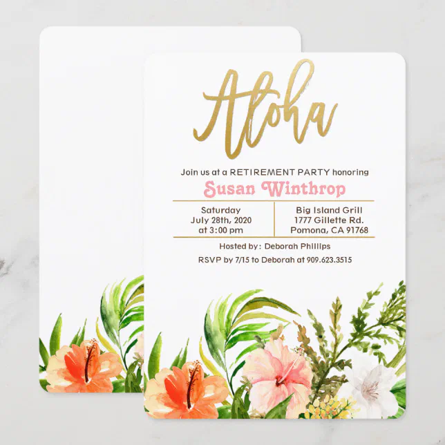 Aloha Tropical Retirement Party Invitation | Zazzle