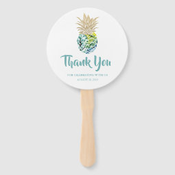 Aloha Watercolor Tropical Pineapple Beach Hand Fan | Zazzle