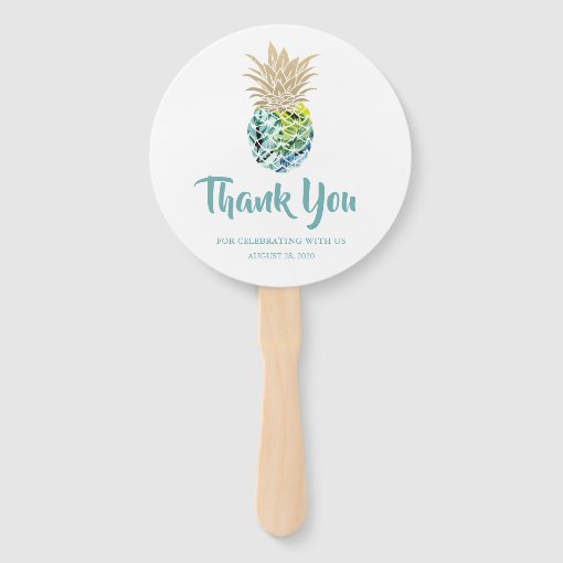 Aloha Watercolor Tropical Pineapple Beach Hand Fan | Zazzle