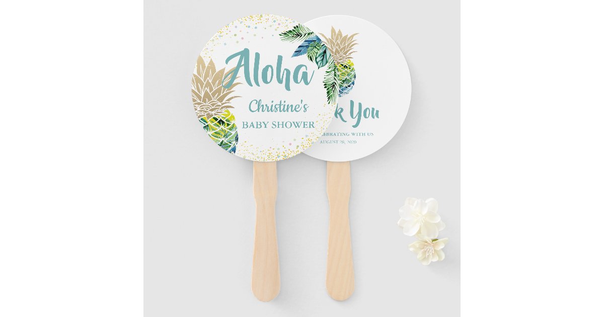 Aloha Watercolor Tropical Pineapple Beach Hand Fan | Zazzle