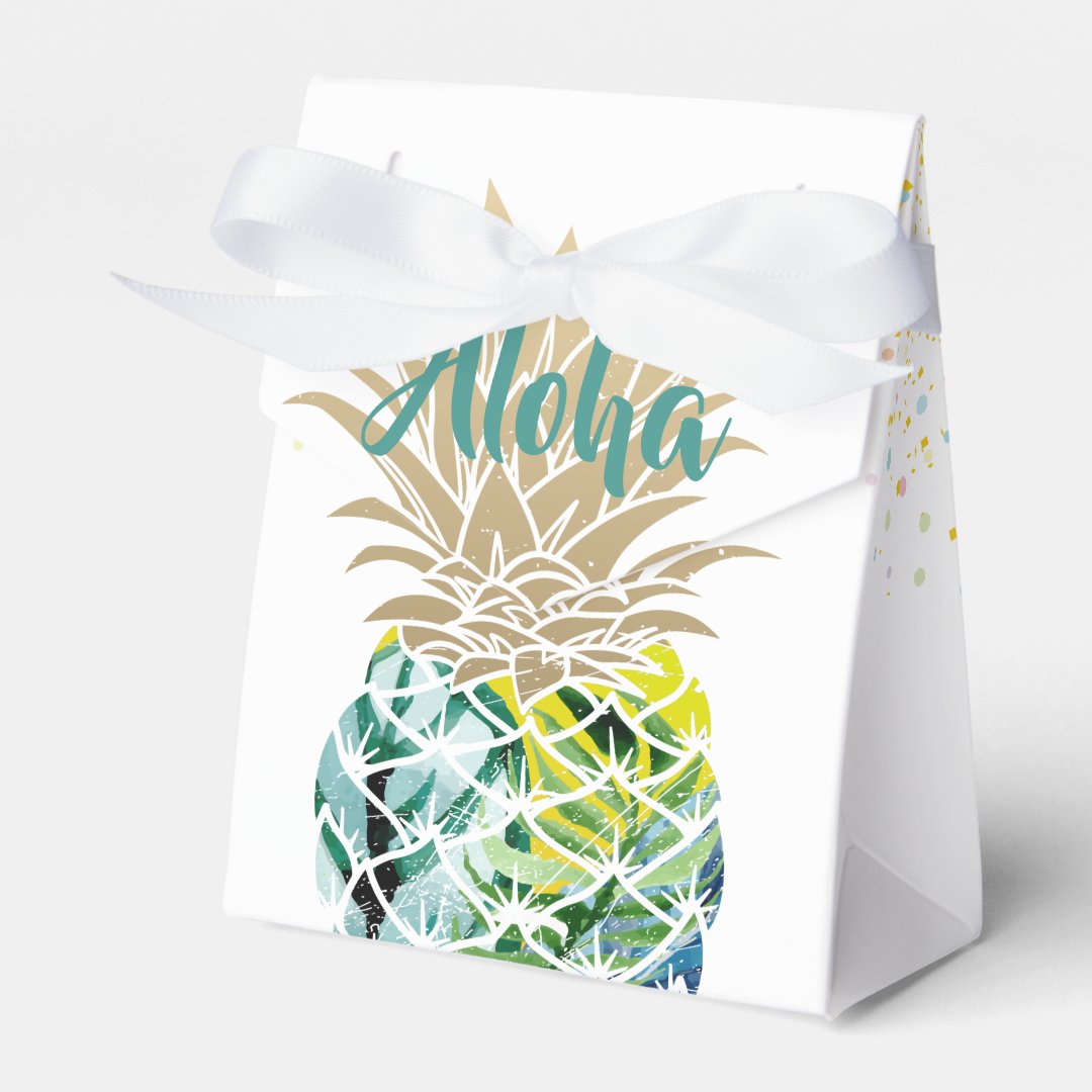 Aloha Watercolor Tropical Pineapple Favor Box | Zazzle