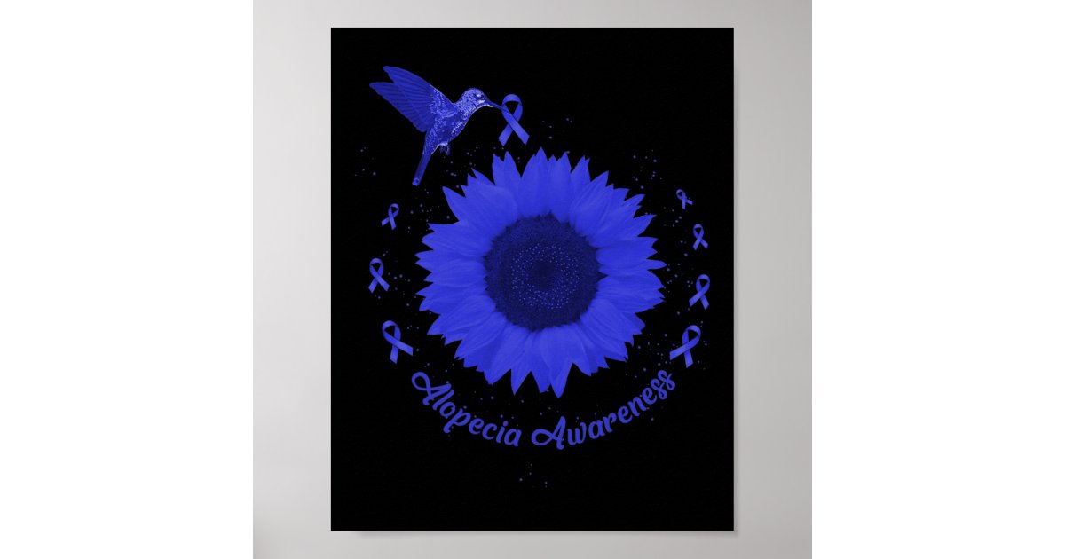 Alopecia Awareness Dark Blue Ribbon Hair Loss Supp Poster | Zazzle