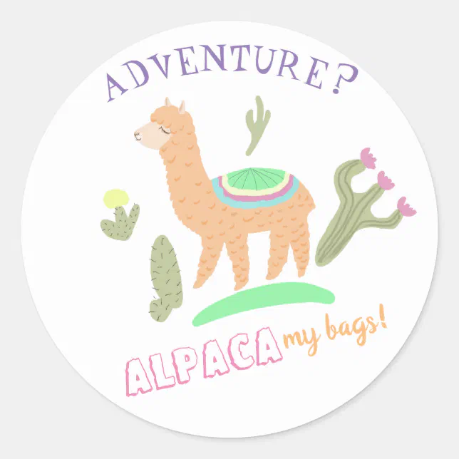 Alpaca Adventure My Bags Classic Round Sticker | Zazzle