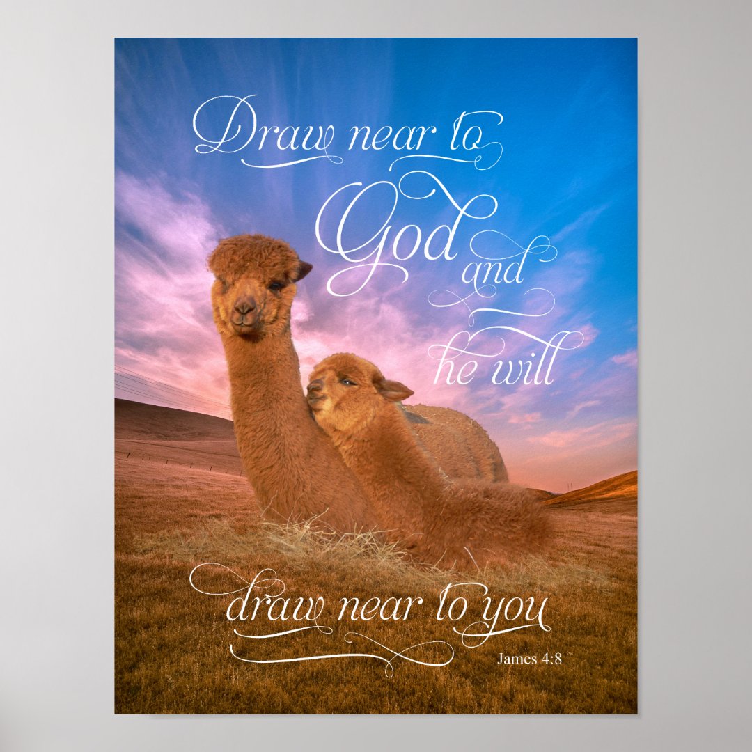 Alpaca Bible Verse Draw Near to God Poster | Zazzle