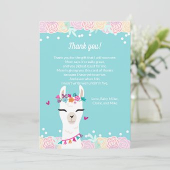 Alpaca Face Baby Shower Thank You Card | Zazzle