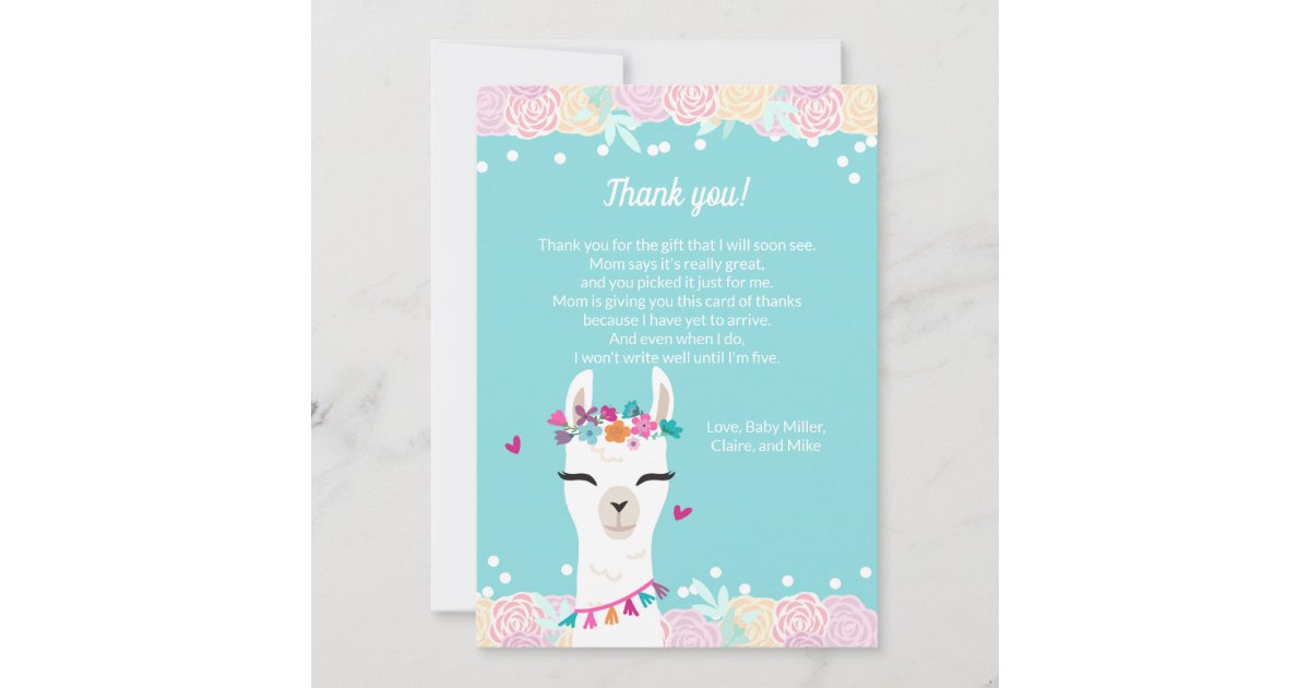 Alpaca Face Baby Shower Thank You Card | Zazzle