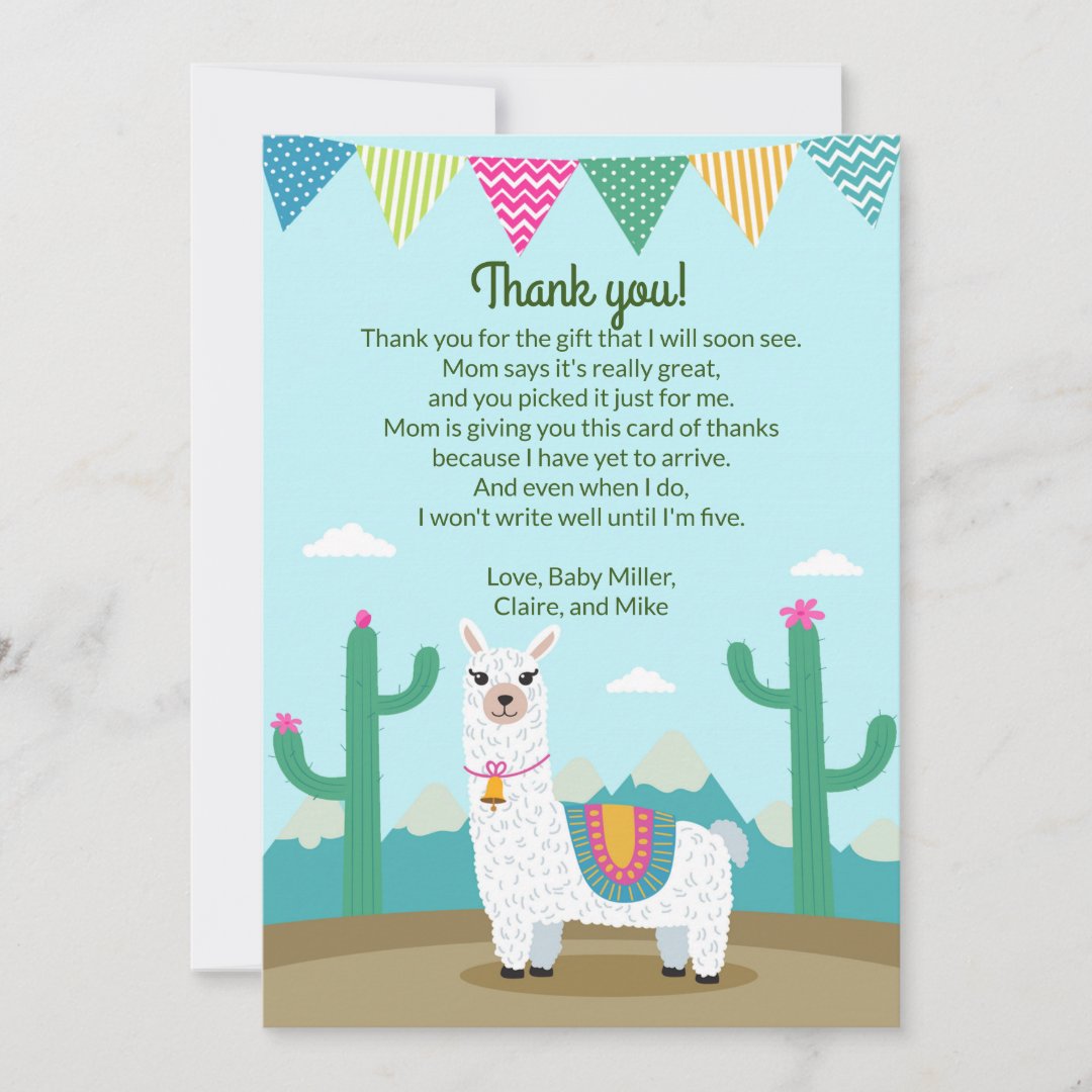Alpaca Llama Baby Shower Thank You Card | Zazzle