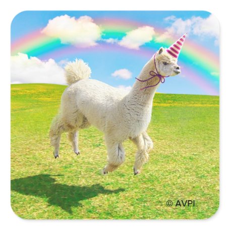 Alpaca Unicorn Under Rainbow Sky Fabric | Zazzle