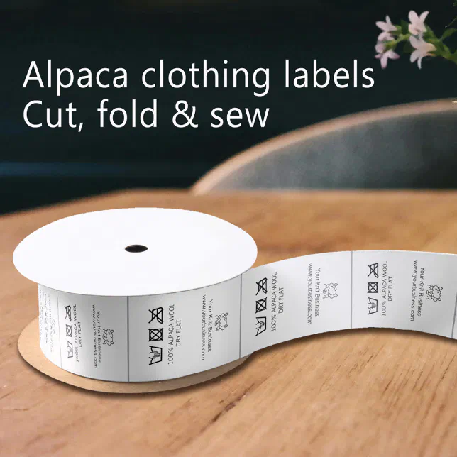 Alpaca wool garment labels Care logo mono Satin Ribbon | Zazzle