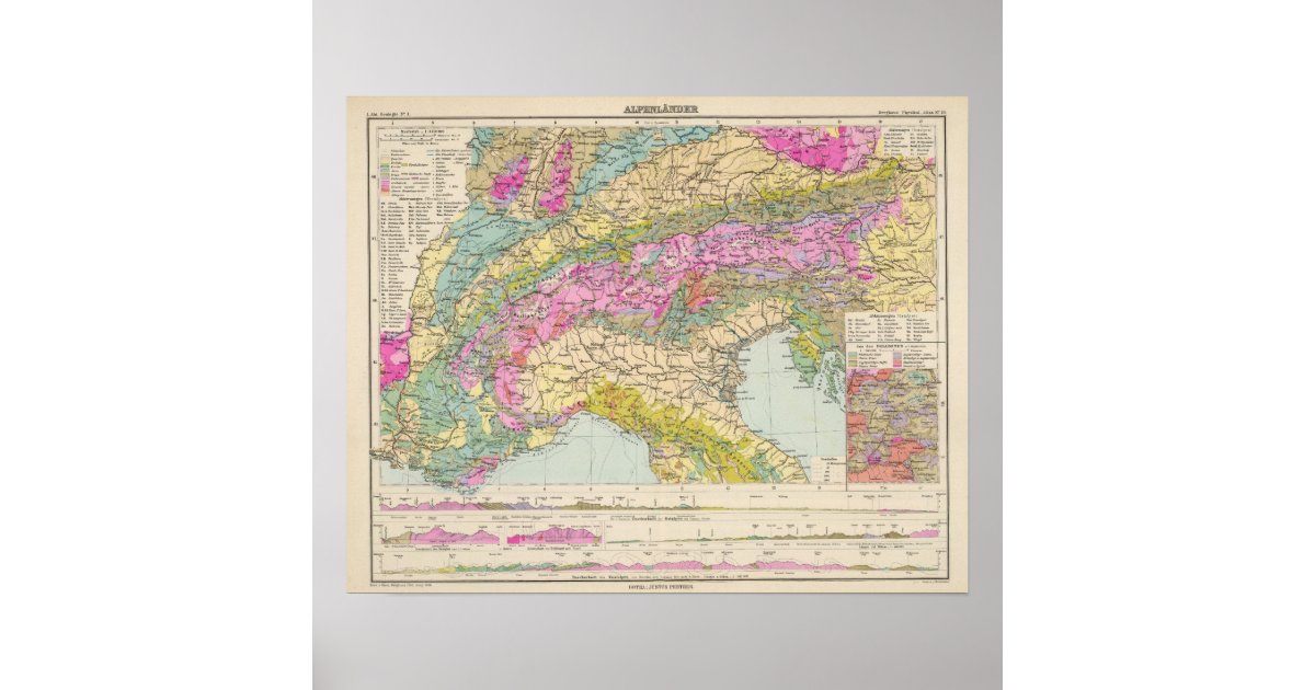 Alpenlander - Atlas Map of the Alps Poster | Zazzle