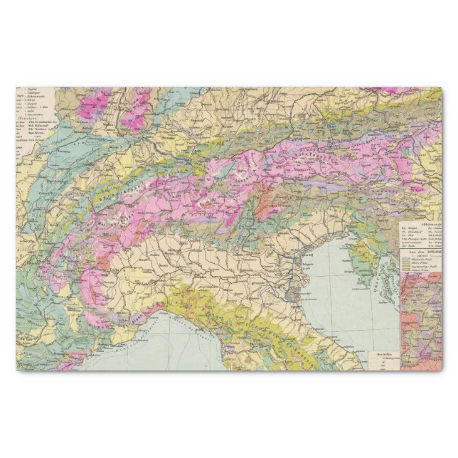 Alpenlander - Atlas Map of the Alps Tissue Paper | Zazzle