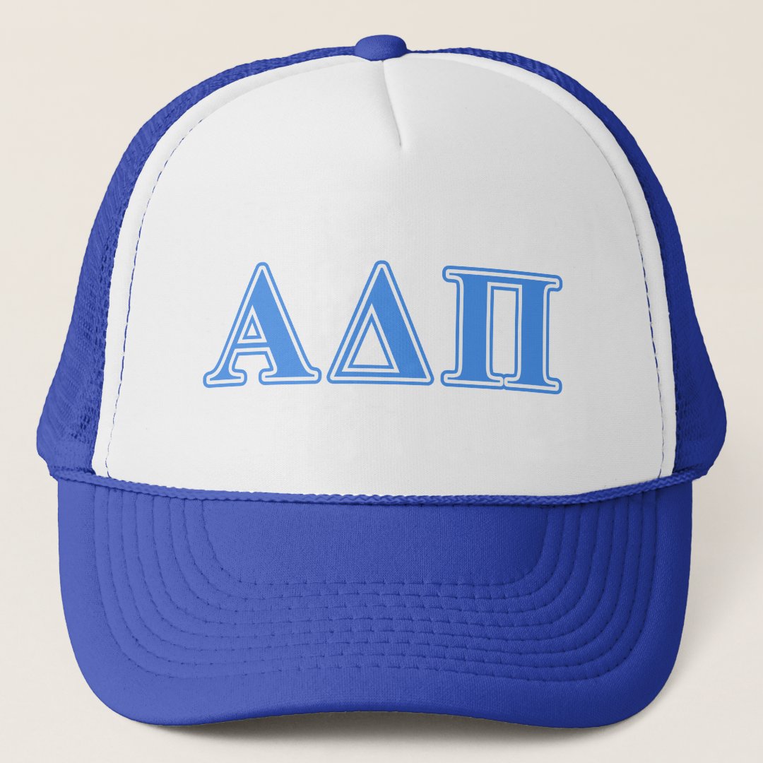 Alpha Delta Pi Light Blue Letters Trucker Hat | Zazzle