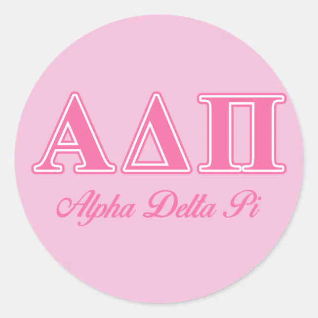 Alpha Delta Pi Pink Letters Classic Round Sticker | Zazzle