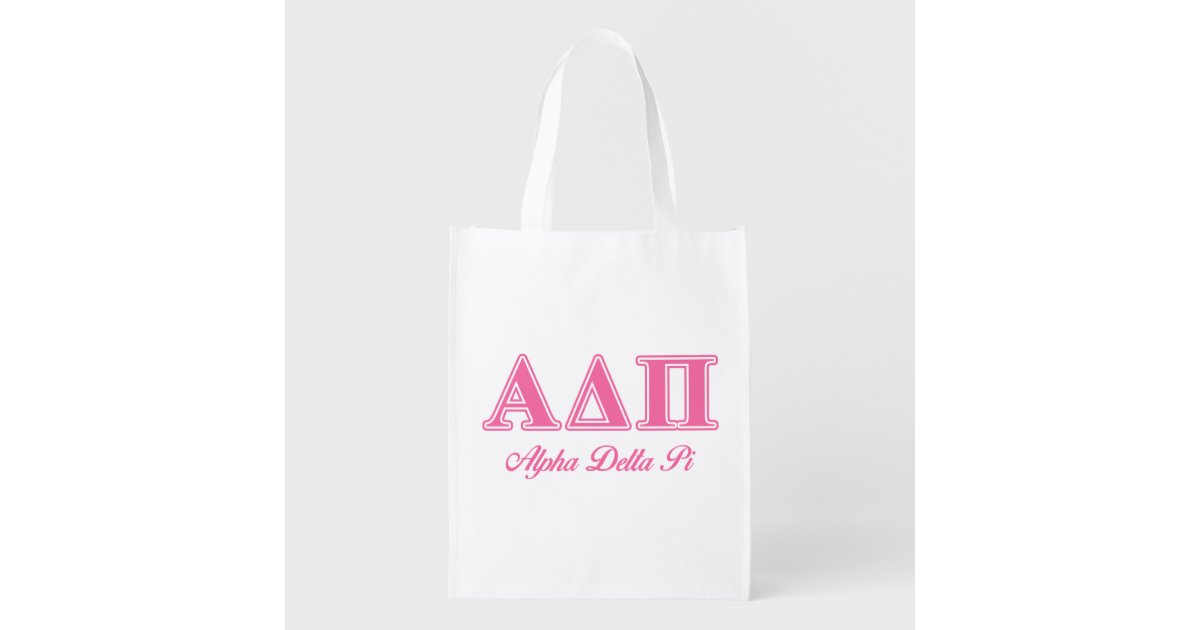 Alpha Delta Pi Pink Letters Reusable Grocery Bag | Zazzle