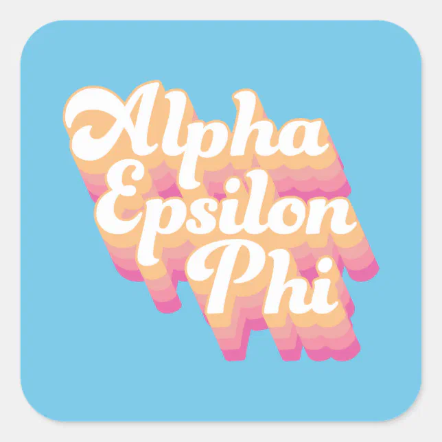 Alpha Epsilon Phi | Groovy Script Square Sticker | Zazzle