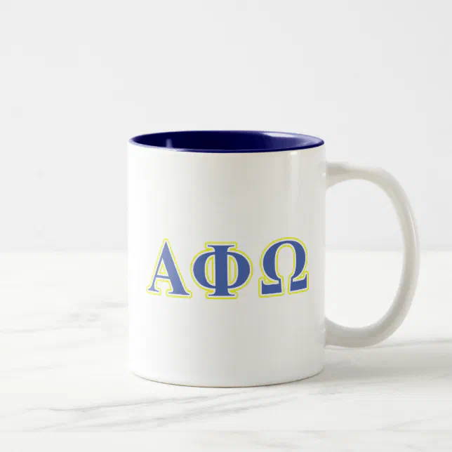 Alpha Phi Omega Yellow and Blue Letters Two-Tone Coffee Mug | Zazzle