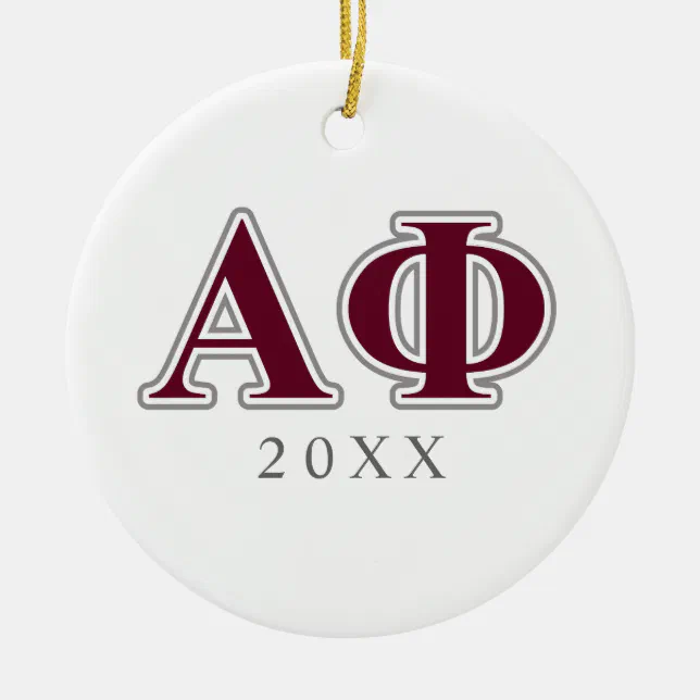 Alpha Phi Silver and Bordeaux Letters Ceramic Ornament | Zazzle