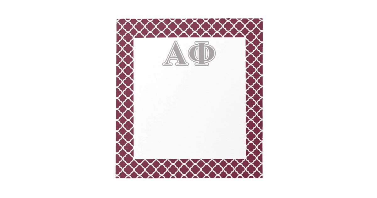 Alpha Phi Silver Letters Notepad | Zazzle