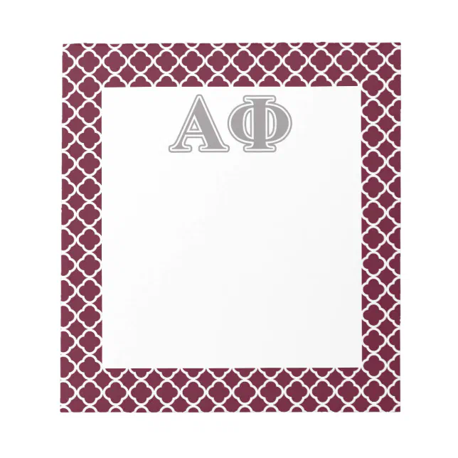 Alpha Phi Silver Letters Notepad | Zazzle