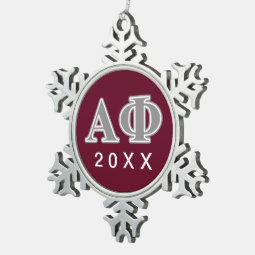 Alpha Phi Silver Letters Snowflake Pewter Christmas Ornament | Zazzle