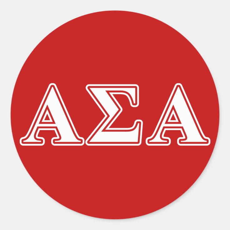 Alpha Sigma Alpha White and Red Letters Classic Round Sticker | Zazzle