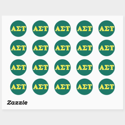 Alpha Sigma Tau Yellow Letters Classic Round Sticker | Zazzle