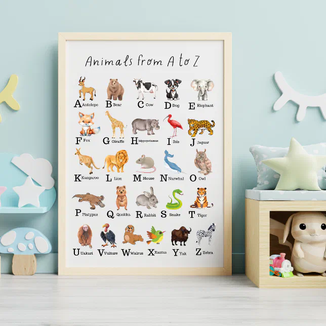 Alphabet Animal A - Z Children Educational Nursery Poster | Zazzle